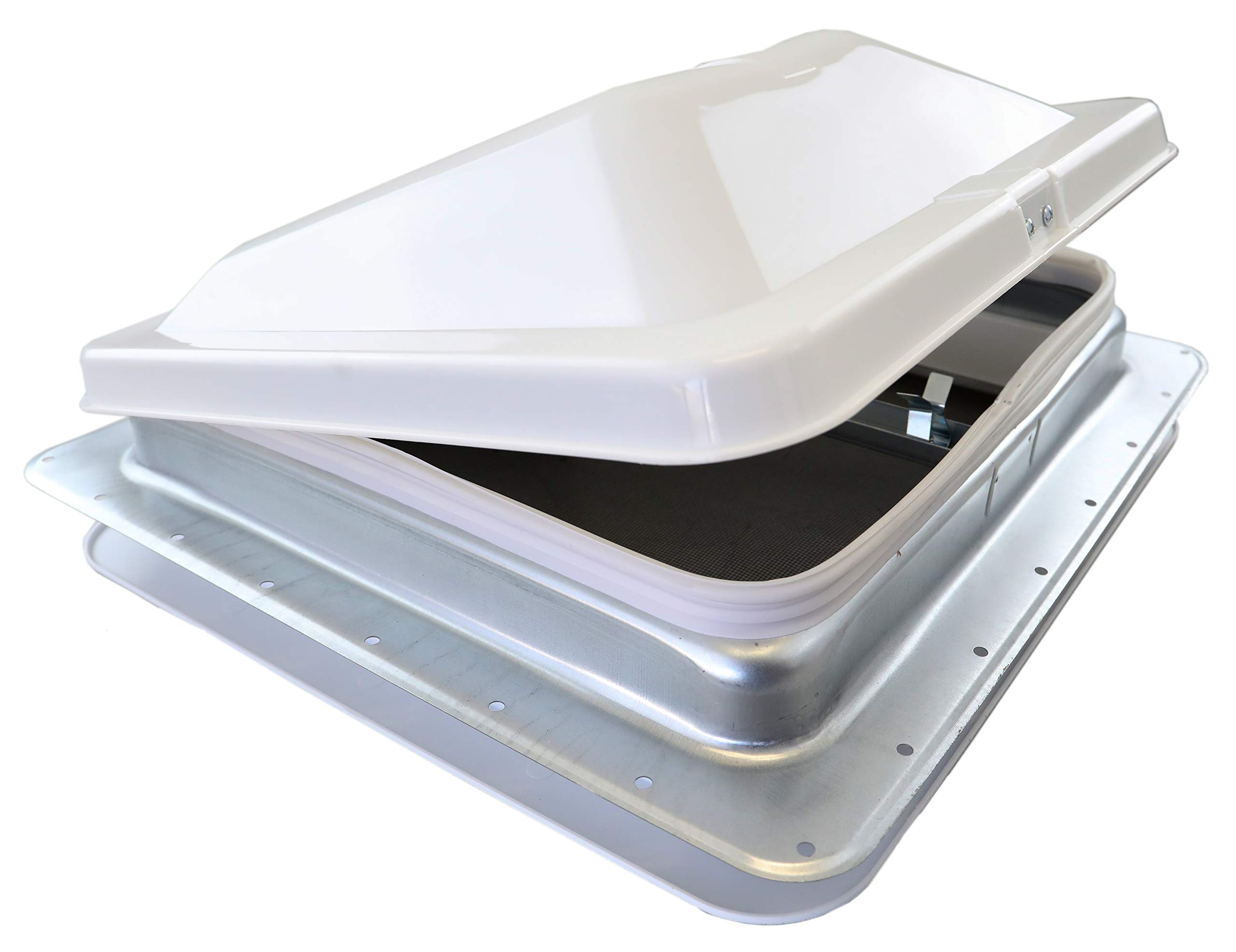 classAcustoms Heng's 71111A-C RV Roof Vent White Wegde Lid Non Powered Manual Crank Lid with Built in Screen and Galvanized Frame