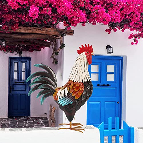chisheen Metal Rooster Decor,Yard Chicken Decorations,Outdoor Garden Statues, Metal Chicken Sculpture for Backyard Patio Kitchen Decor & Lawn Ornaments