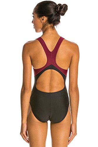 TYR Women's Standard Alliance T-Splice Maxfit Swimsuit, Black/Burgundy, 36