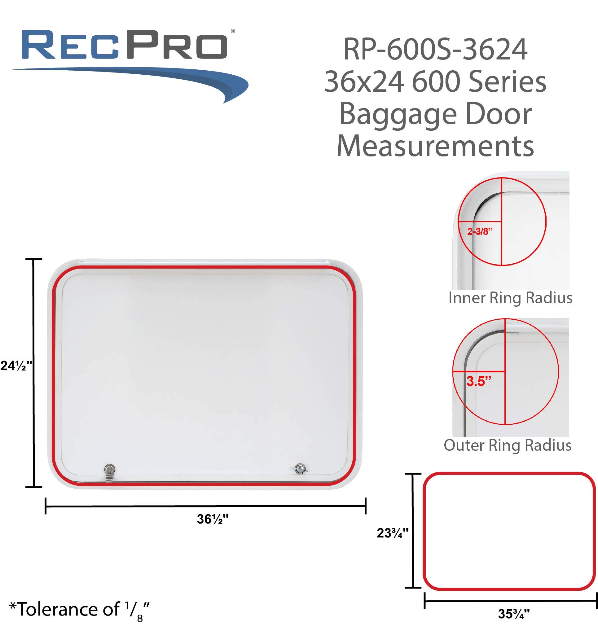 RecPro RV Baggage Door | Rounded Corners | Camper | Compartment Door | Black Fiberglass (36" W x 24" H) | Made in America