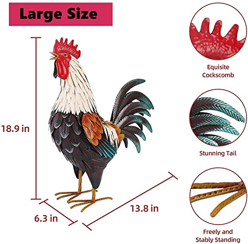 chisheen Metal Rooster Decor,Yard Chicken Decorations,Outdoor Garden Statues, Metal Chicken Sculpture for Backyard Patio Kitchen Decor & Lawn Ornaments