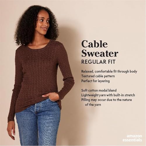 Amazon Essentials Women's Lightweight Long-Sleeve Cable Crewneck Sweater (Available in Plus Size), Sage Green Heather, Medium
