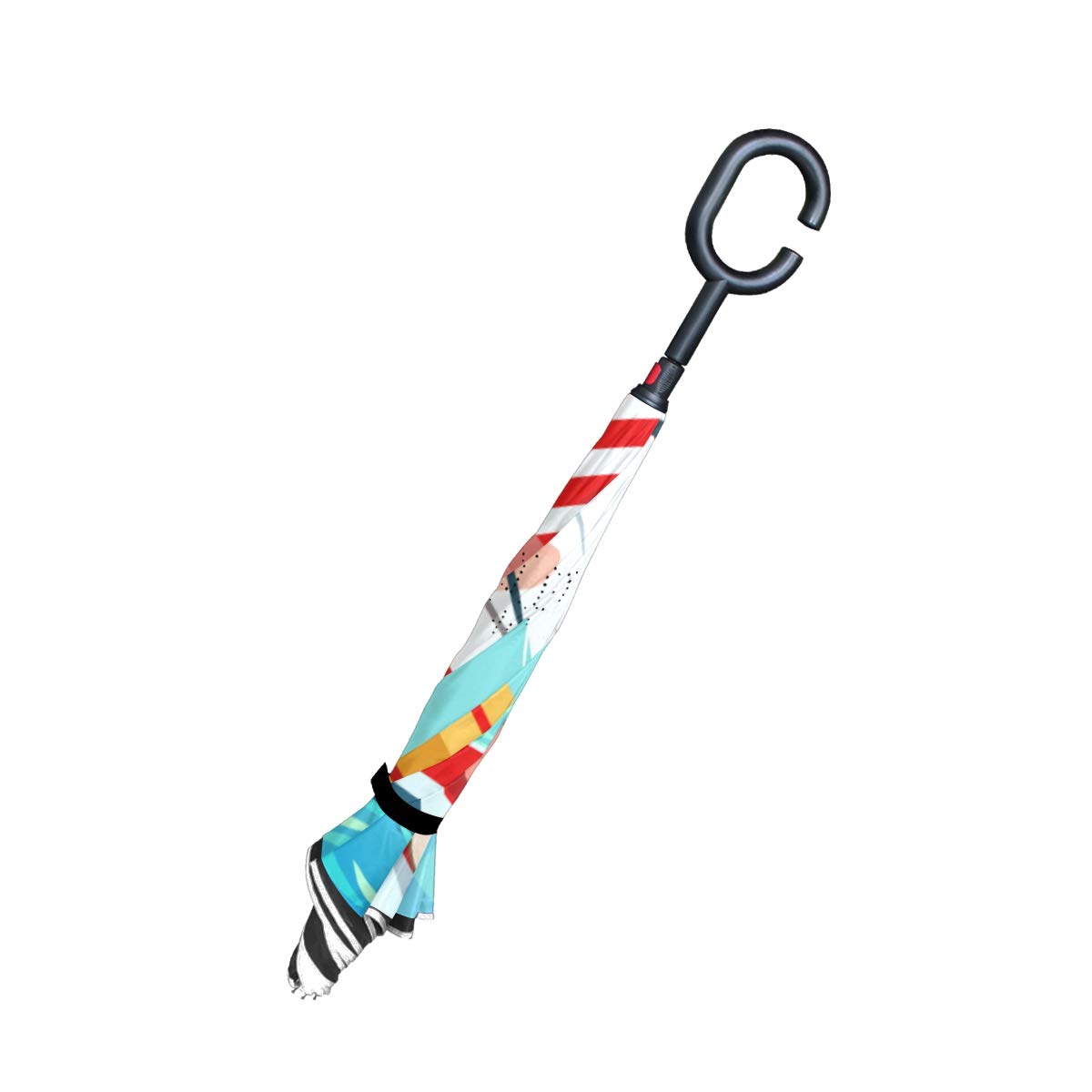 Cute Santa Claus Stand Up Paddle Board With Pug Dog Double Layer Windproof UV Protection Reverse Umbrella With C-Shaped Handle Upside-Down Inverted Umbrella For Car Rain Outdoor