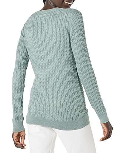 Amazon Essentials Women's Lightweight Long-Sleeve Cable Crewneck Sweater (Available in Plus Size), Sage Green Heather, Medium