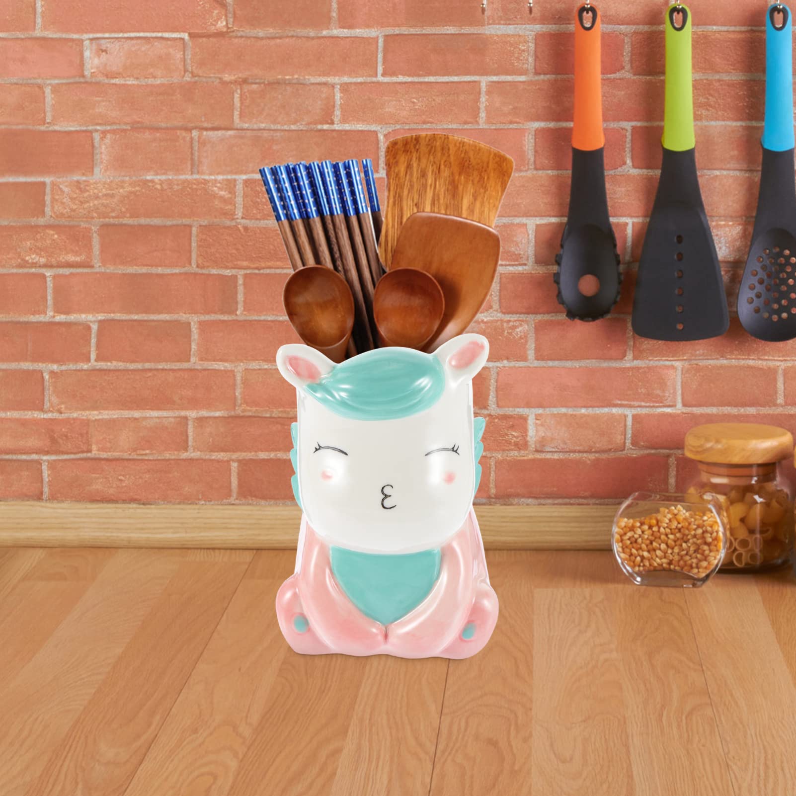 Angoily Utensil Crock Ceramic Kitchen Utensil Holder for Countertop Large Kitchen Tool Organizer Cutlery Caddy Unicorn