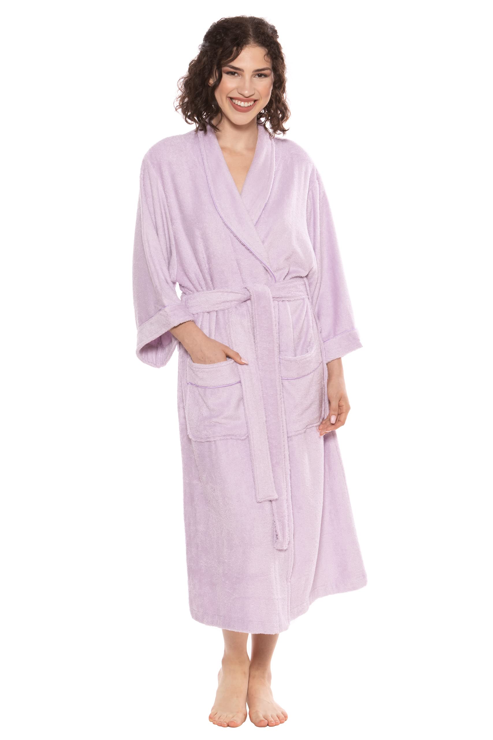 TexereSilk Women's Luxury Terry Cloth Bathrobe - NEW & IMPROVED FABRIC (Lavender Fog, Large/X-Large)