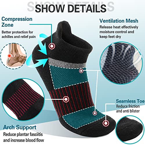 Merino Wool Ankle Hiking Socks Compression Warm Thermal Winter Thick Cushion Running Moisture Wicking No Show Socks Gifts Stocking Stuffers for Women Men 6 Pairs(Black,L)