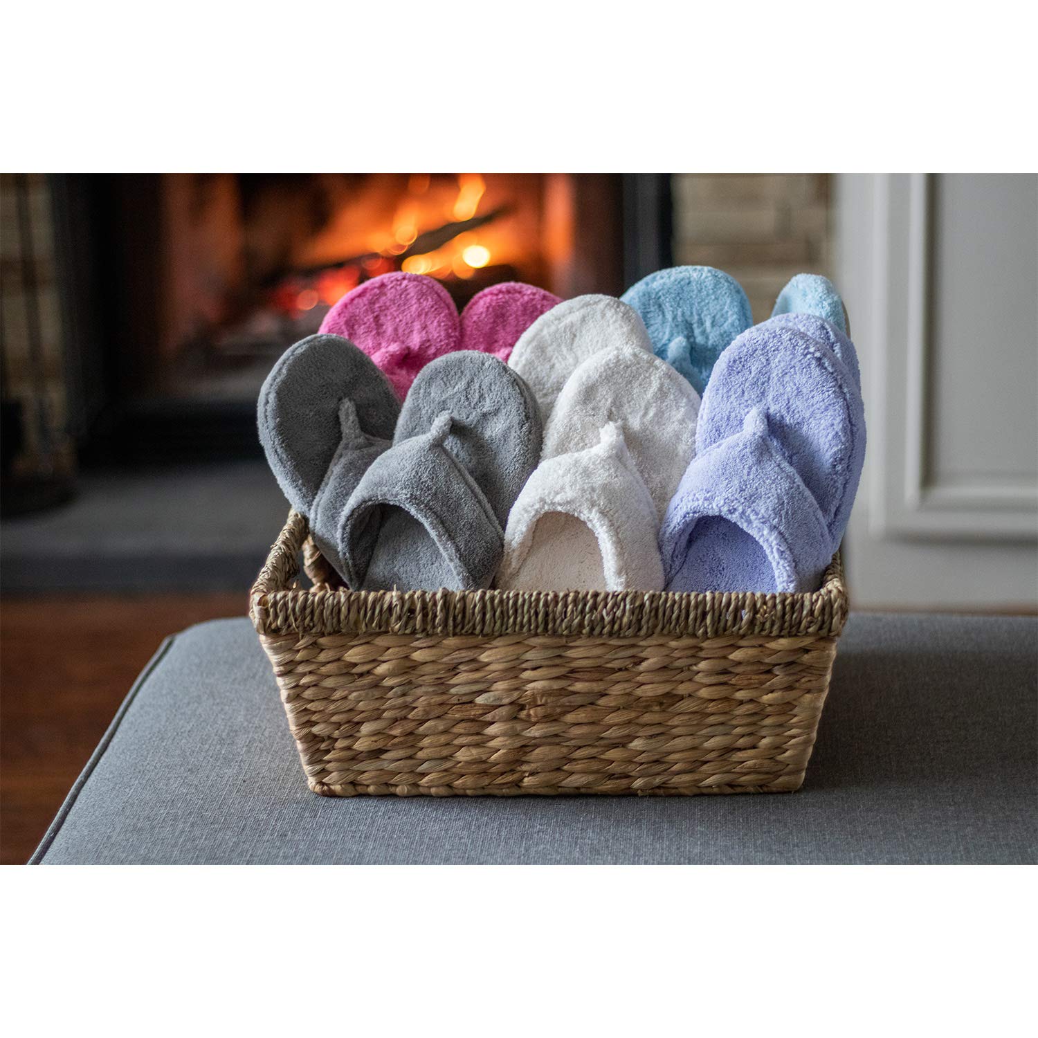Acorn Women's Spa Thong Slippers with Cloud Contour Comfort - Arch Support and Plush Fluffy Terry Lining, Perfect for Beach, Camping, Poolside, or Bathroom Wear, Periwinkle, 6.5 - 7.5