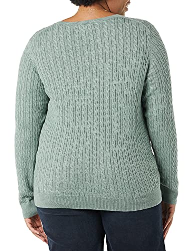 Amazon Essentials Women's Lightweight Long-Sleeve Cable Crewneck Sweater (Available in Plus Size), Sage Green Heather, Medium