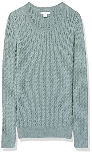Amazon Essentials Women's Lightweight Long-Sleeve Cable Crewneck Sweater (Available in Plus Size), Sage Green Heather, Medium