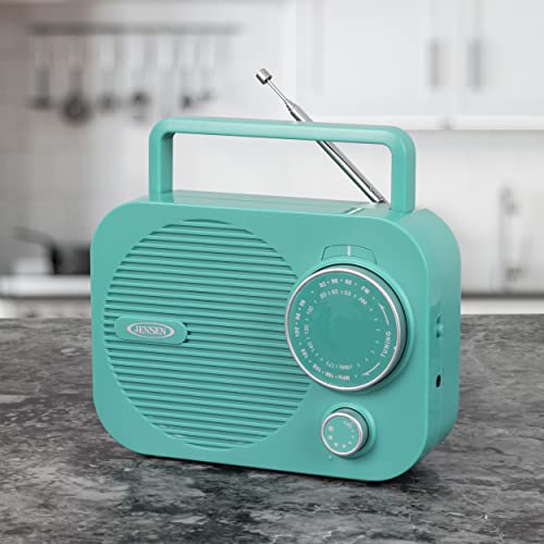 Jensen MR-550 Teal Modern Portable AM/FM Radio, Vintage Retro Rotary Dial with Built in Speakers + Aux Line-in, Power Plug or 4 x ‘C’ Batteries - (Limited Edition)
