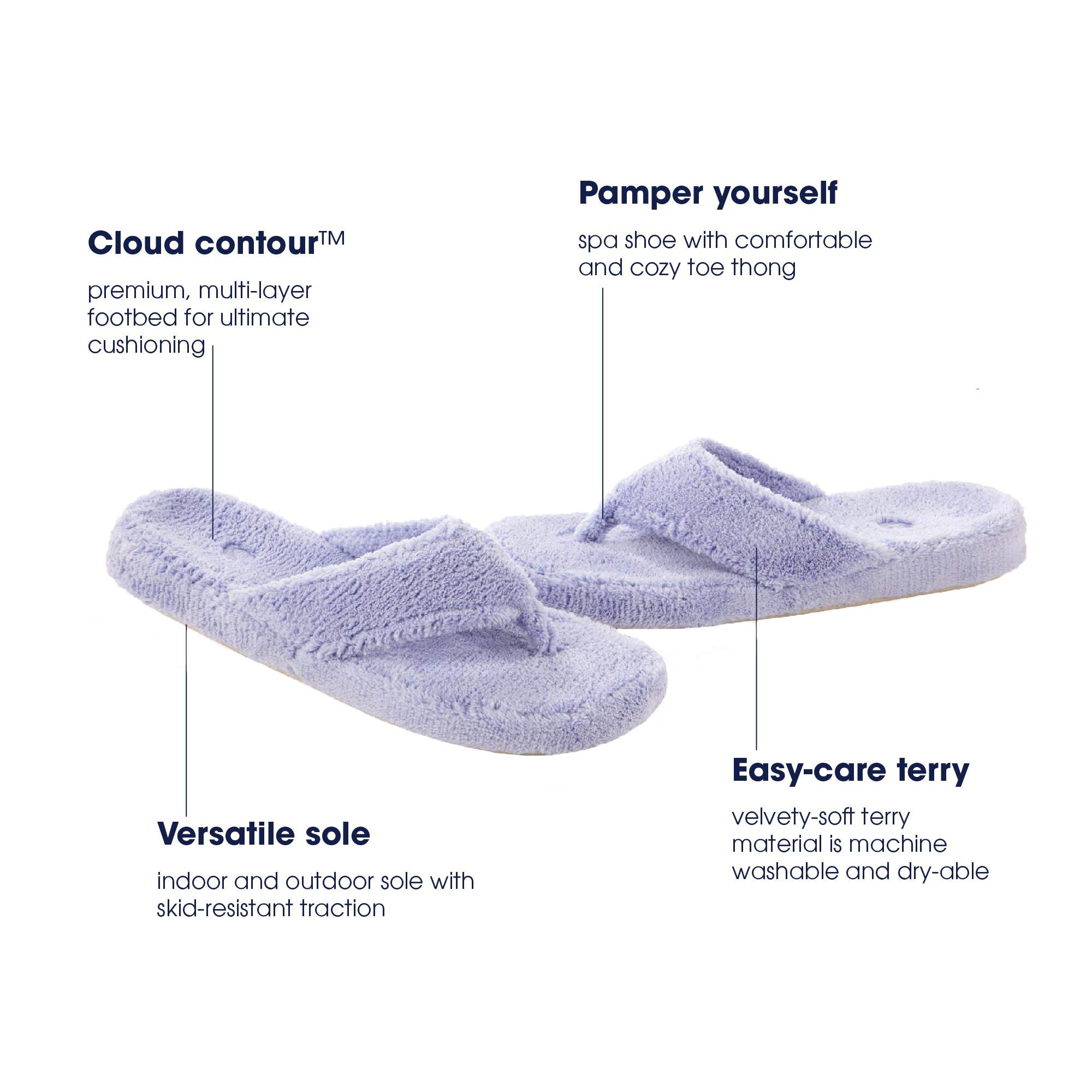 Acorn Women's Spa Thong Slippers with Cloud Contour Comfort - Arch Support and Plush Fluffy Terry Lining, Perfect for Beach, Camping, Poolside, or Bathroom Wear, Periwinkle, 6.5 - 7.5