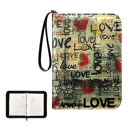 Valentine's Day Love Doodle Card Binder Waterproof Trading Card Blinder Zipper Binder for Cards Collection Sturdy Baseball Card Binder for Playing Game Cards Sport Soccer