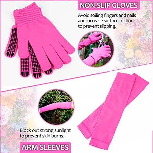 Garden Tool Set,10 Piece Pink Gardening Gifts for Women,with 2 in 1 Detachable Storage Bag, Trowel, Transplanter, Rake, Weeder, Cultivator, Purning Shears and 3 Additional Protection Tools(LANNIU)