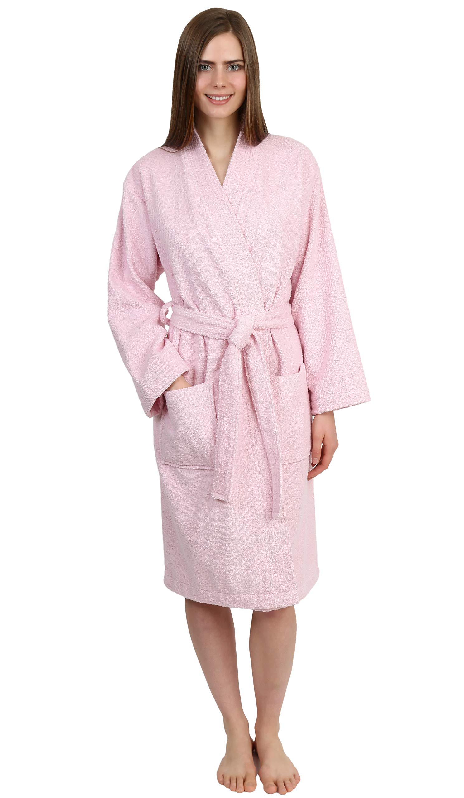 TowelSelections Womens Robe, Kimono Bathrobe for Women, 100% Cotton Knee Length Terry Cloth Robes for Women X-Large/XX-Large Ice Pink