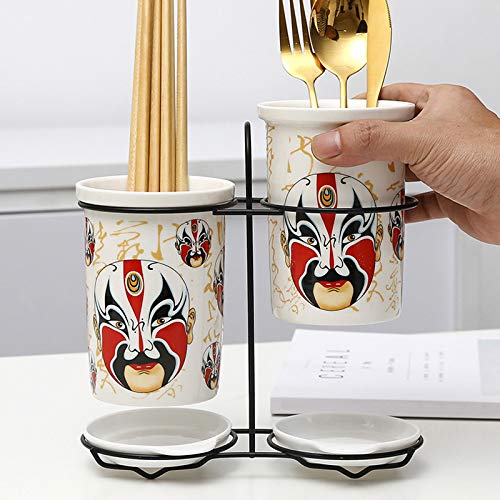 Kelendle Ceramic Caddy Cutlery Holder with Metal Base Utensil Organizer Flatware Organizer for Kitchen Countertop Table Cabinet Pantry, White