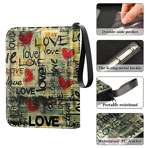 Valentine's Day Love Doodle Card Binder Waterproof Trading Card Blinder Zipper Binder for Cards Collection Sturdy Baseball Card Binder for Playing Game Cards Sport Soccer