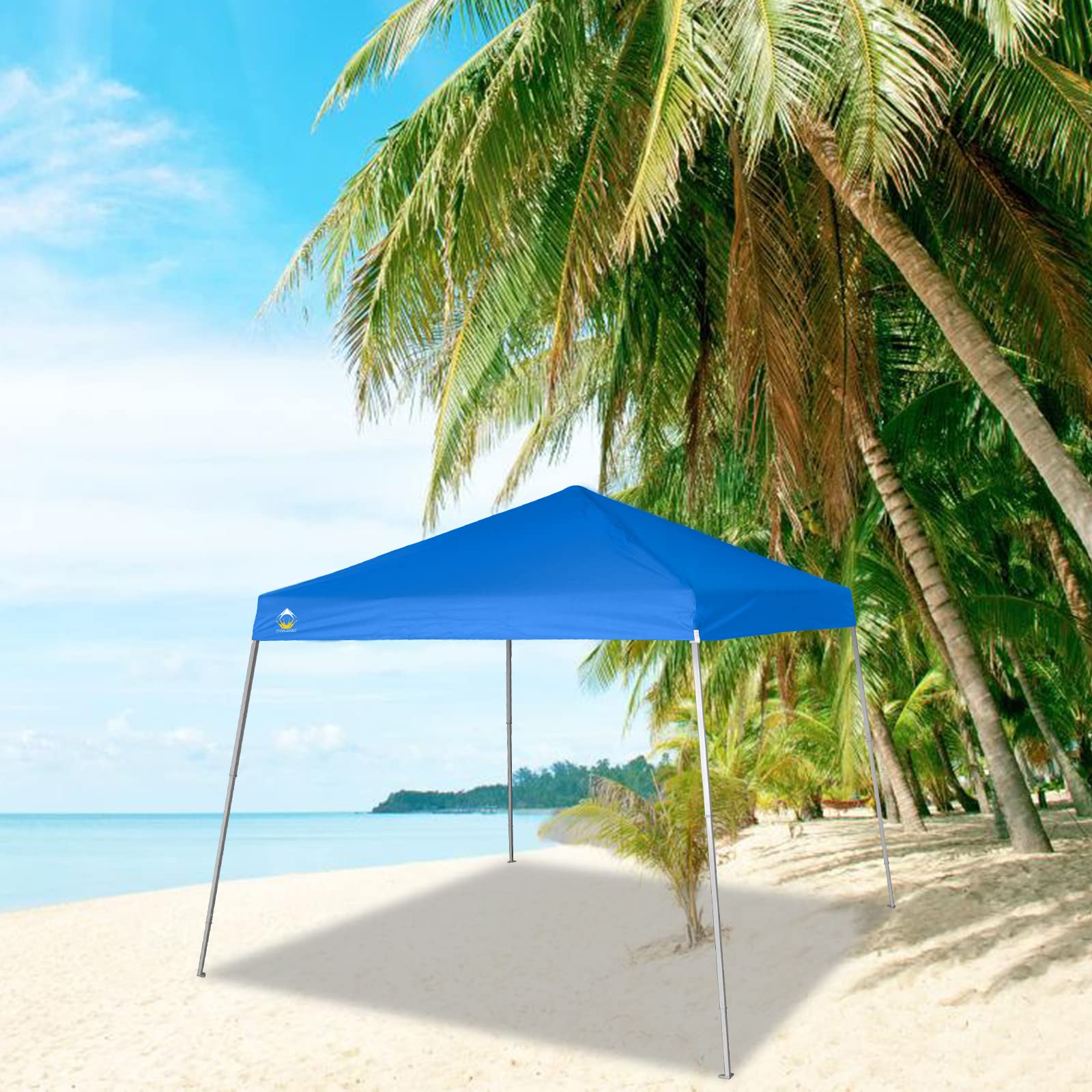 CROWN SHADES 8x8 Pop Up Canopy Tent, Slant Leg Outdoor Canopy with Carry Bag, Beach Tent, Sports Shelter(Blue)
