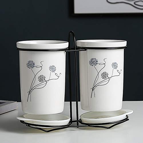 Kelendle Ceramic Caddy Cutlery Holder with Metal Base Utensil Organizer Flatware Organizer for Kitchen Countertop Table Cabinet Pantry, White