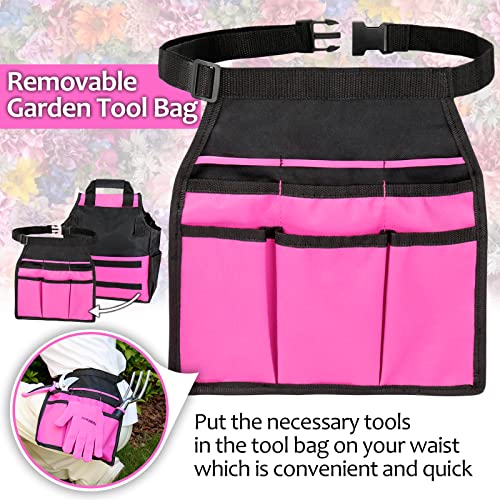 Garden Tool Set,10 Piece Pink Gardening Gifts for Women,with 2 in 1 Detachable Storage Bag, Trowel, Transplanter, Rake, Weeder, Cultivator, Purning Shears and 3 Additional Protection Tools(LANNIU)