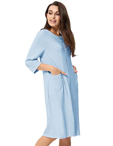 Cotton Terry Cloth Shortie Zip Robe Lightweight Zippered Bath Robes for Women Eggshell Blue 2XL