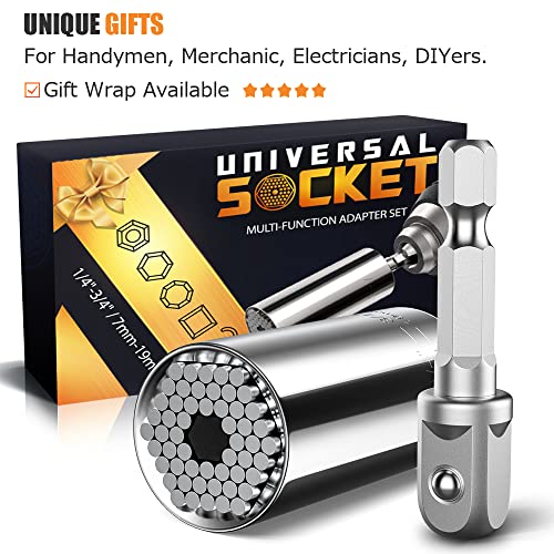 Super Universal Socket Tools Gifts for Men - Christmas Stocking Stuffers for Men Socket Set with Power Drill Adapter Grip Socket Cool Gadgets for Men Birthday Gifts for Dad Men Women Husband (7-19mm)