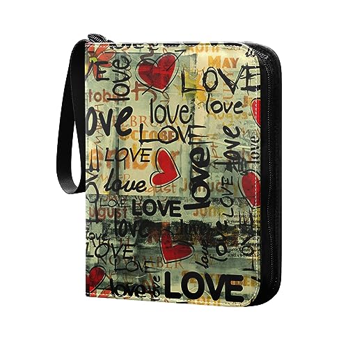 Valentine's Day Love Doodle Card Binder Waterproof Trading Card Blinder Zipper Binder for Cards Collection Sturdy Baseball Card Binder for Playing Game Cards Sport Soccer