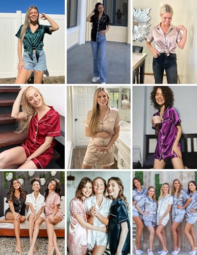 Ekouaer Womens Satin Silk Pajamas Set Short Sleeve Button Down Top and Shorts Sleepwear 2 Piece Pjs Set,Aqua Green,Small