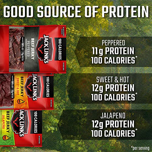Jack Link’s Beef Jerky Bold Variety Pack – Includes Sweet & Hot, Jalapeno and Peppered Beef Jerky, Great Lunch Box Snack, Good Source of Protein – Pack of 15, 1.25 Oz Bags