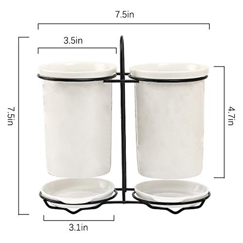 Kelendle Ceramic Caddy Cutlery Holder with Metal Base Utensil Organizer Flatware Organizer for Kitchen Countertop Table Cabinet Pantry, White
