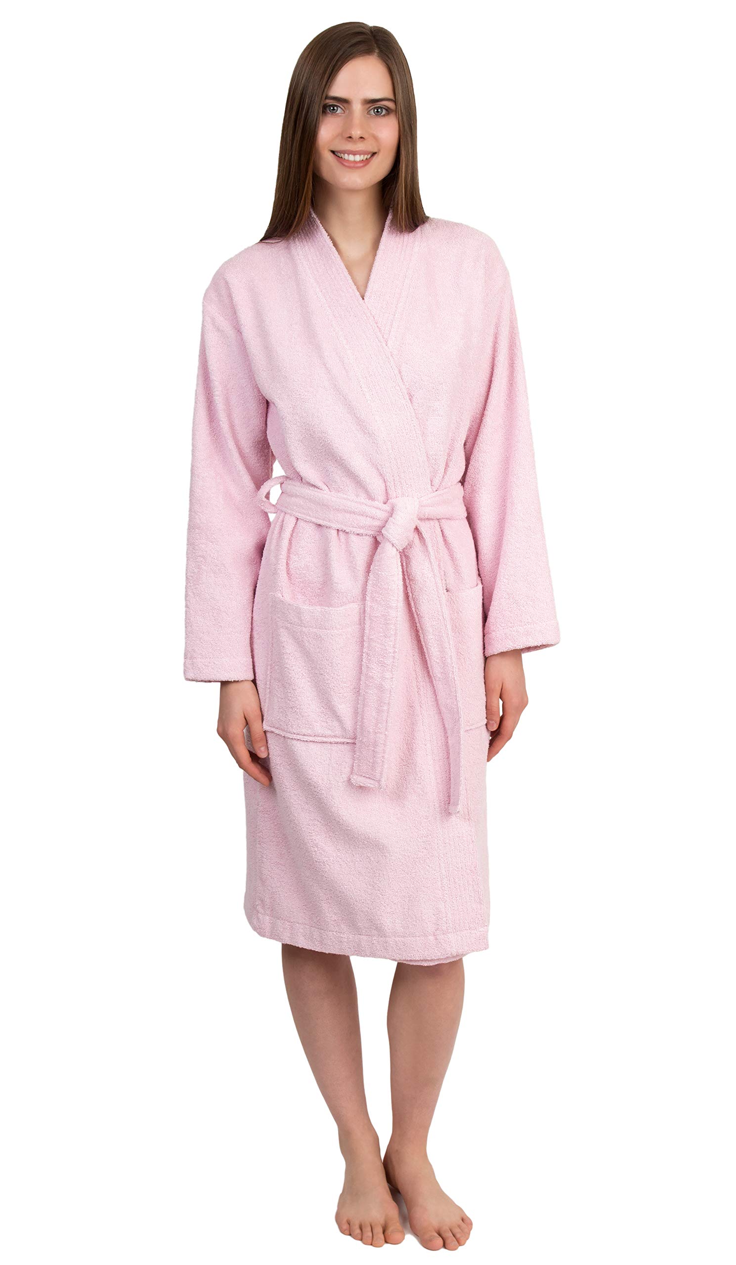 TowelSelections Womens Robe, Kimono Bathrobe for Women, 100% Cotton Knee Length Terry Cloth Robes for Women X-Large/XX-Large Ice Pink