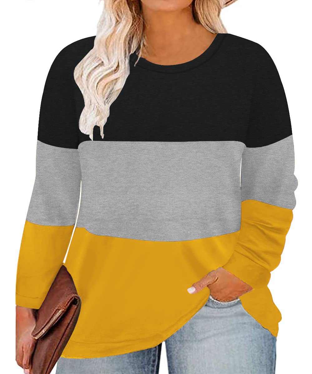 VISLILY 3x Womens Tops Plus Size Long Sleeve Shirts Loose Fit Tunic D 24w