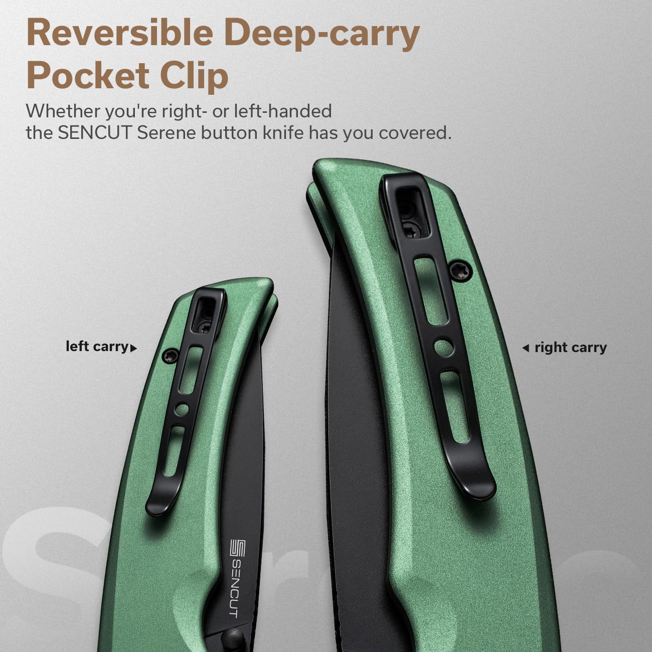 SENCUT Button Lock Pocket Knife for EDC, Serene Folding Knife, Thumb Stud & Flipper Opener, Aluminum Handle with 3.48" D2 Black Blade for Outdoor, Camping, Hunting S21022B-5 (Green)