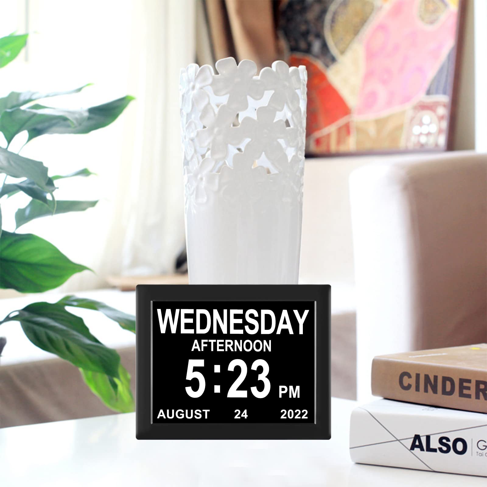 Digital Calendar Clock Date and Time Day of The Week Clock 8 Alarm Options + Auto Dimming for Seniors Dementia Elderly Patients