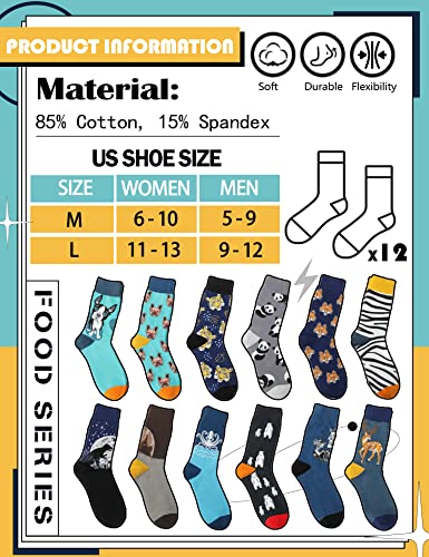 Funny Socks for Women Men Fun Cozy Crazy Cute Novelty Fashion Gift Breathable Cotton Boot Socks Stocking Stuffers(Cute - Animal Style A(12 Pairs),L)