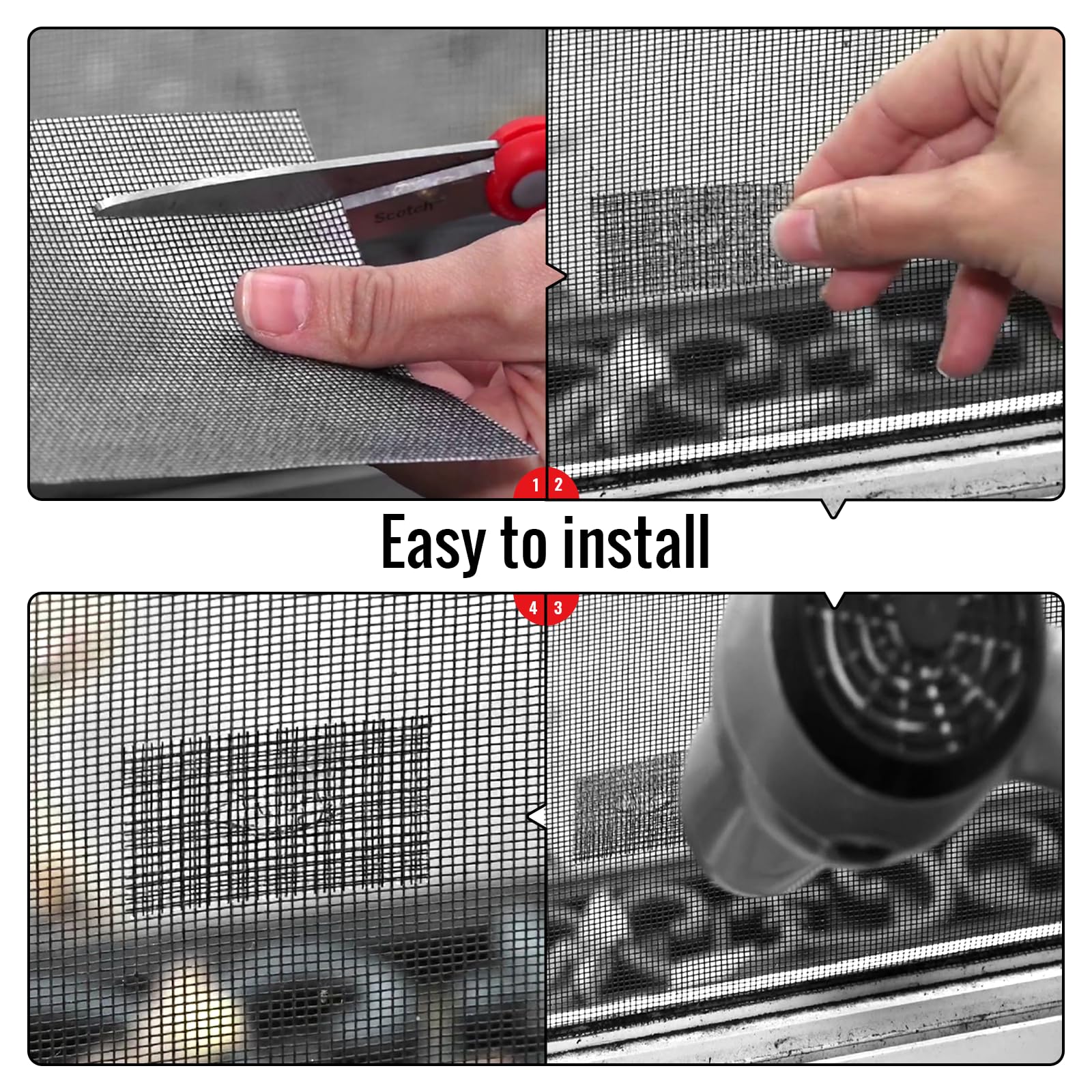 Window Screen Repair Patch, 10 Patches, 4"x 4"(10cm x 10cm), Black, 3-Layer Strong Adhesive Window Screen Mesh Tape, Repair Kit for Window and Door Screen Tears Holes