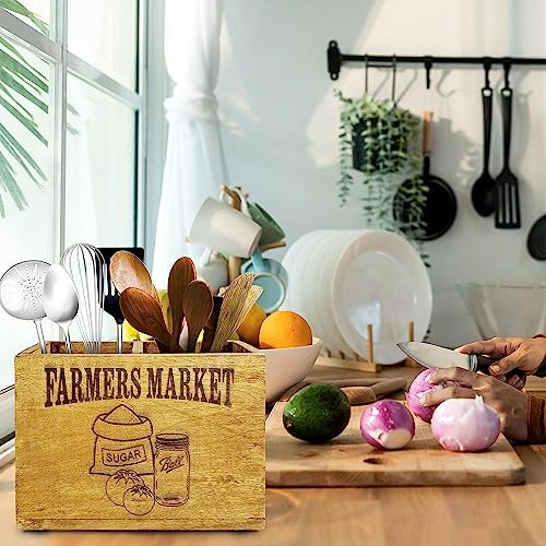 Wood Utensil Holders For Kitchen Farmhouse Utensil Holder For Countertop