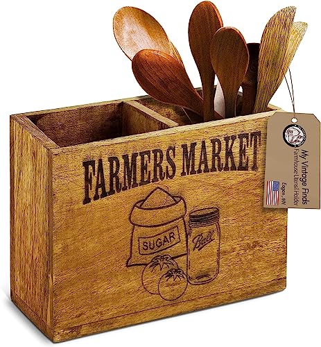 Wood Utensil Holders For Kitchen Farmhouse Utensil Holder For Countertop