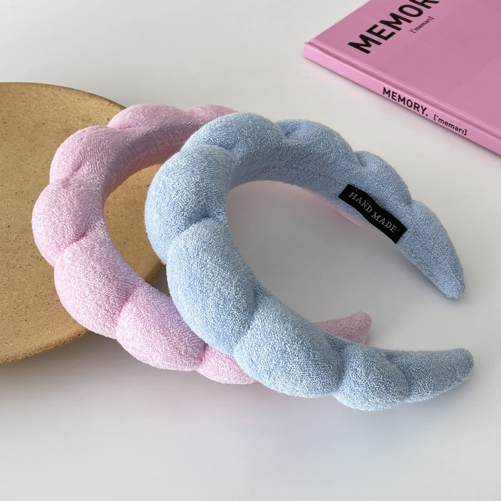 FRDTLUTHW Spa Headband for Washing Face, Terry Towel Cloth Fabric Hair Bands Makeup Head Bands for Women Girls(Pink&Blue, pack of 2)