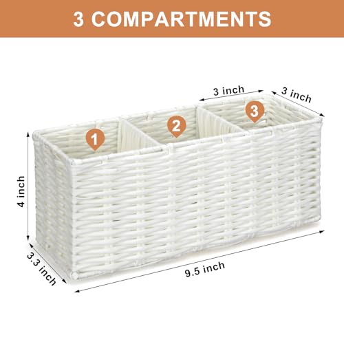 Ayiaren Wicker Silverware Cutlery Holder Flatware Caddy Kitchen Utensils Holder for Countertop Silverware Organizer Storage Containers Spoon Knives Fork Holder White Flatware Silverware Caddies