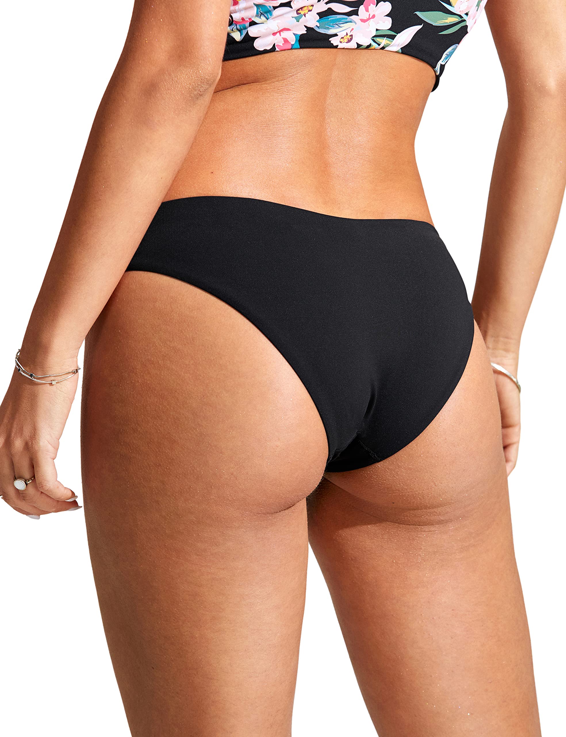 CRZ YOGA Womens Bikini Bottom Low Waisted Bathing Swimsuit Shorts Cheeky Swim Briefs Black X-Small