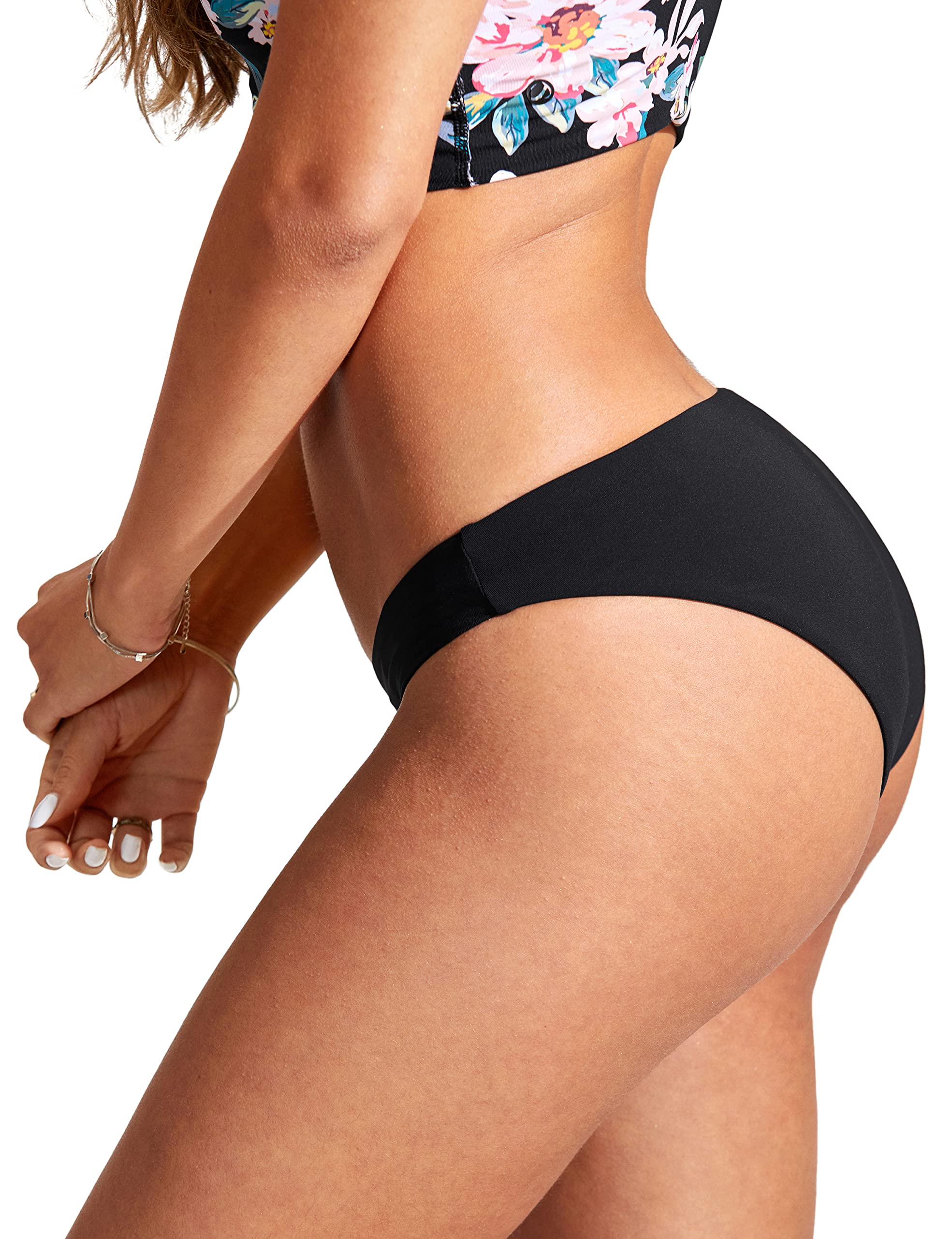 CRZ YOGA Womens Bikini Bottom Low Waisted Bathing Swimsuit Shorts Cheeky Swim Briefs Black X-Small