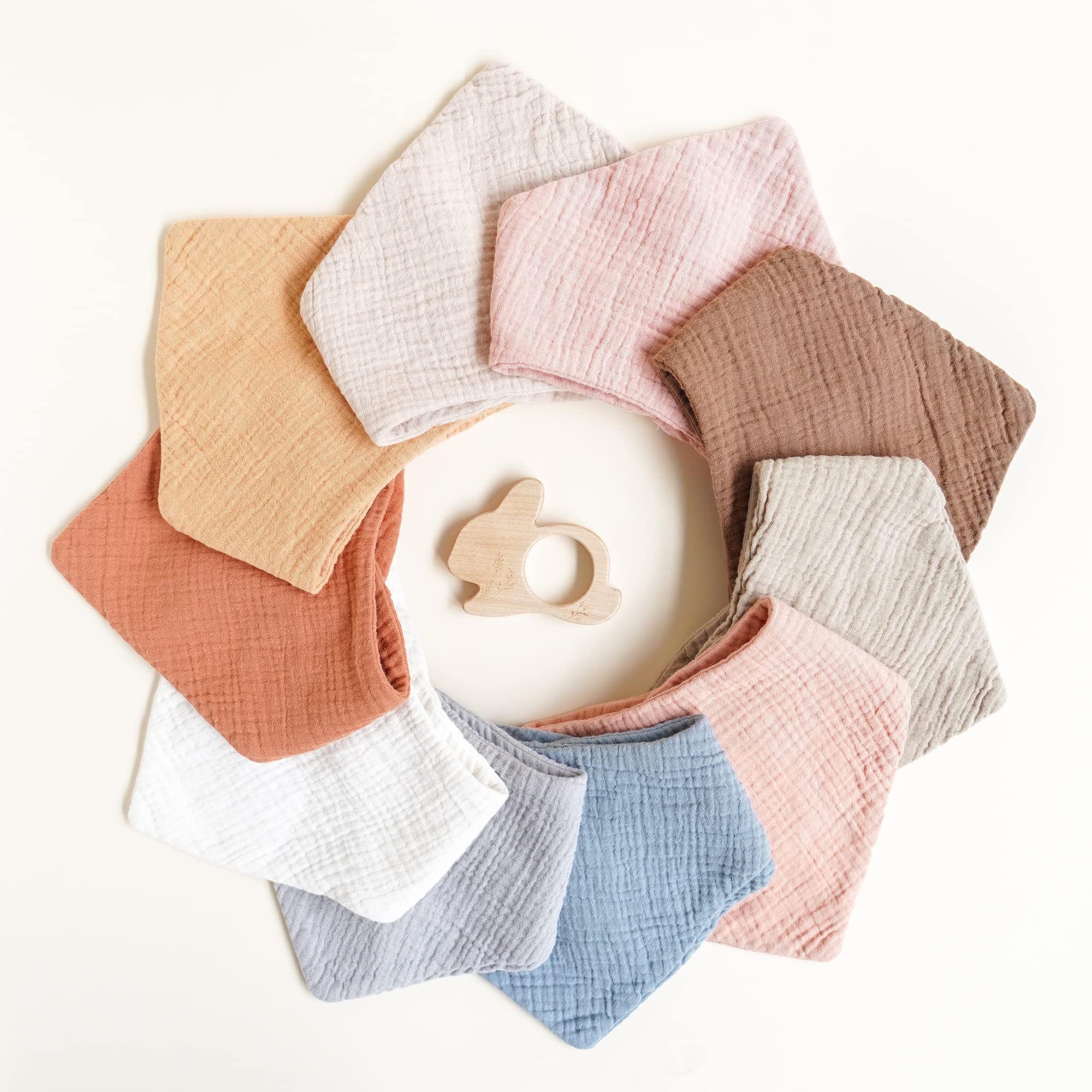 Konssy Muslin Baby Bibs 10 Pack Baby Bandana Drool Bibs 100% Cotton for Unisex Boys Girls,10 Solid Colors Set for Teething Drooling