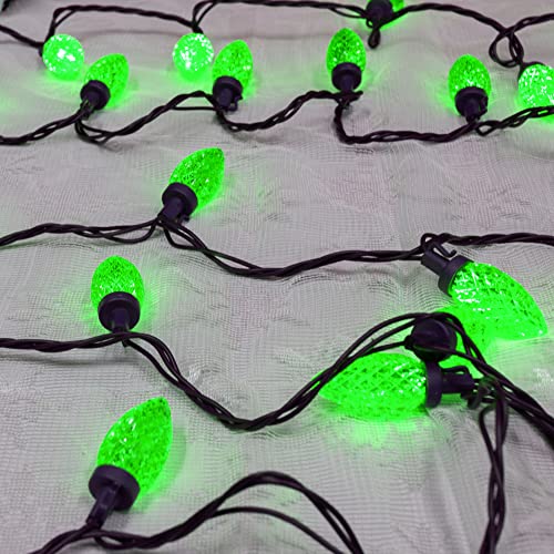 FUNPENY 50 LED Green Christmas C9 Lights Outdoor, 24.5 FT Extendable Waterproof Fairy String Light Green Wire for Xmas St. Patrick's Day Indoor Patio Tree Party Holiday Wedding House Decorations