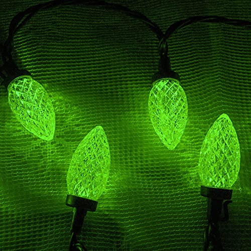FUNPENY 50 LED Green Christmas C9 Lights Outdoor, 24.5 FT Extendable Waterproof Fairy String Light Green Wire for Xmas St. Patrick's Day Indoor Patio Tree Party Holiday Wedding House Decorations