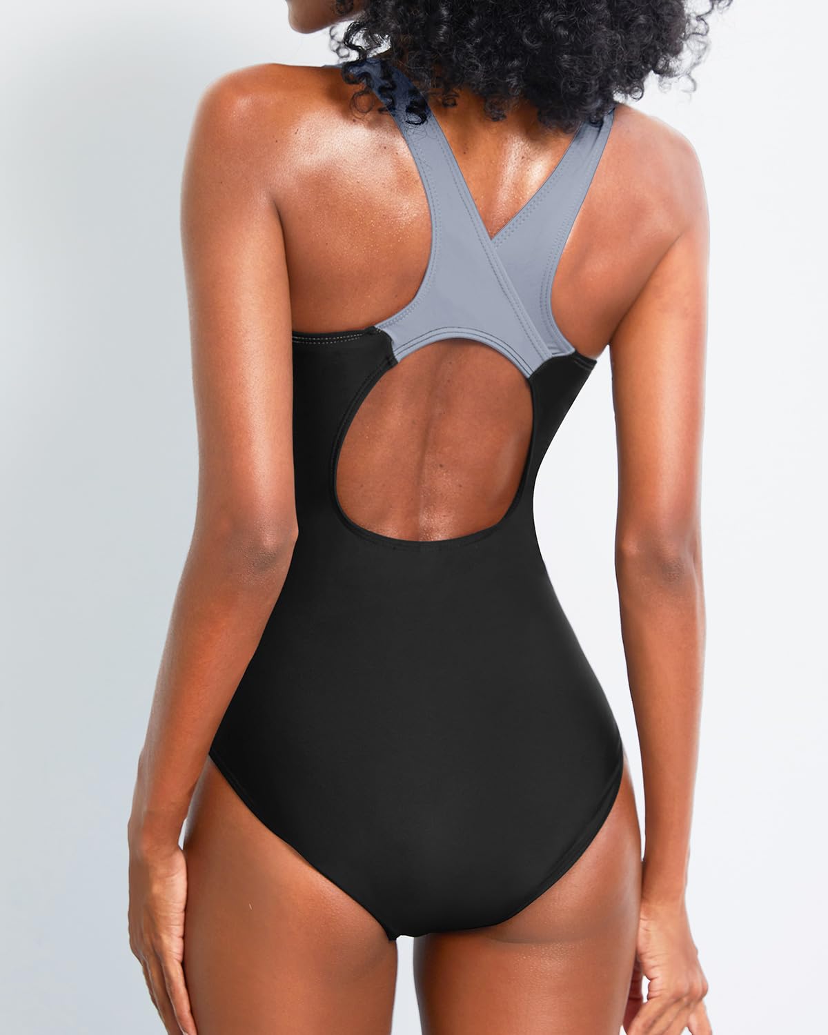Tempt Me Women One Piece Swimsuits Athletic Racerback Swimwear Training Exercise Slimming Bathing Suit Black Gray XL
