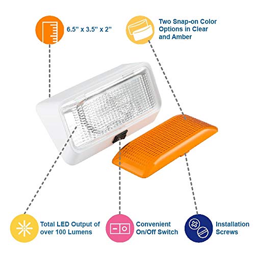 Lumitronics 12V LED Exterior Outdoor Porch Light with On/Off Switch - Removable Clear & Amber Lenses Perfect Outside Replacement Lights for RVs, Motorhomes, Campers, 5th Wheels, Trailers! (White)