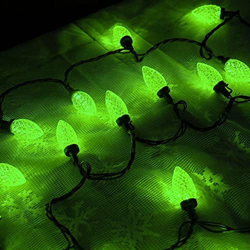 FUNPENY 50 LED Green Christmas C9 Lights Outdoor, 24.5 FT Extendable Waterproof Fairy String Light Green Wire for Xmas St. Patrick's Day Indoor Patio Tree Party Holiday Wedding House Decorations