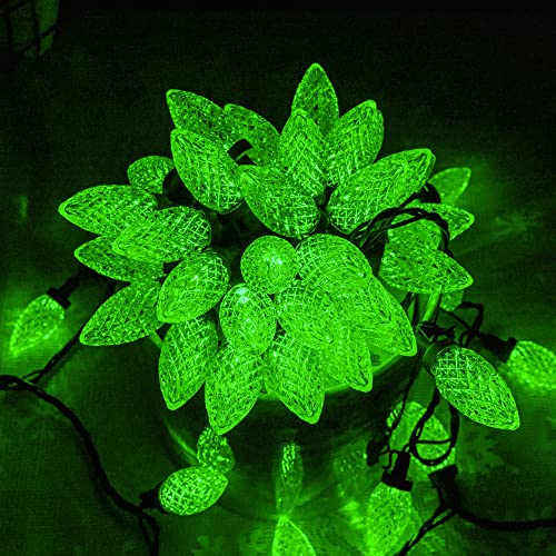 FUNPENY 50 LED Green Christmas C9 Lights Outdoor, 24.5 FT Extendable Waterproof Fairy String Light Green Wire for Xmas St. Patrick's Day Indoor Patio Tree Party Holiday Wedding House Decorations