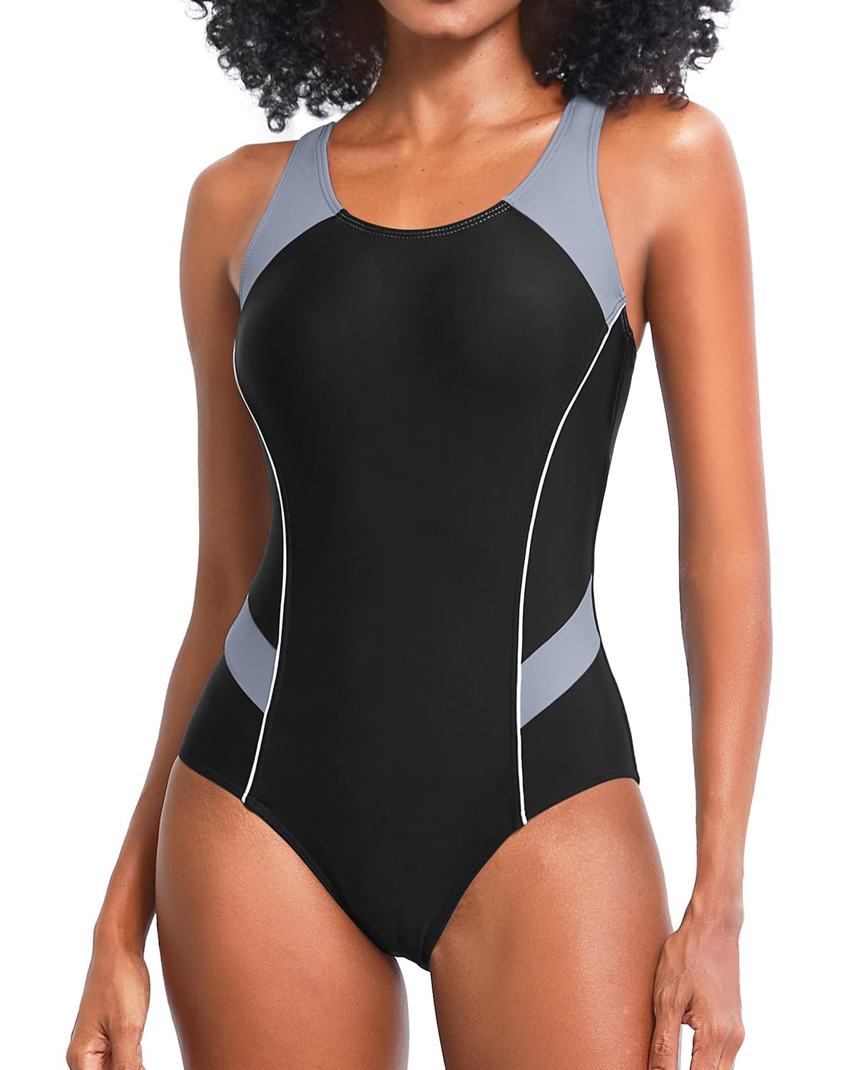 Tempt Me Women One Piece Swimsuits Athletic Racerback Swimwear Training Exercise Slimming Bathing Suit Black Gray XL